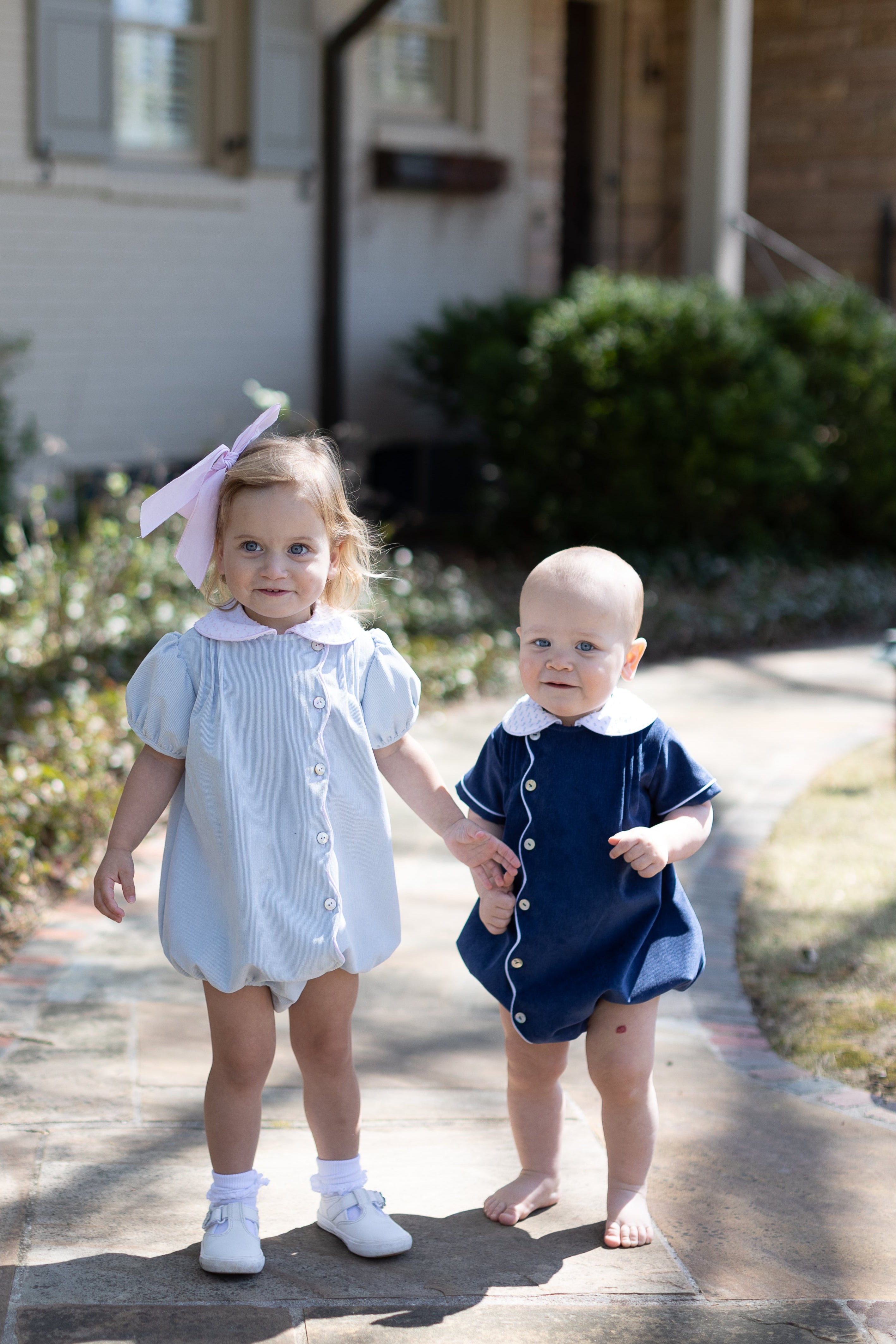 Brooke Short Sleeve Scalloped Bubble in Powder Blue Non-Wrinkle Cordur ...